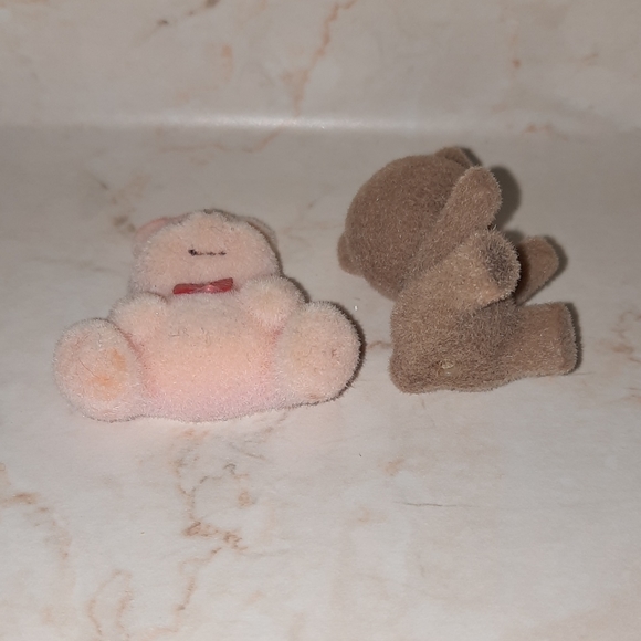 Art | Vintage Flocked Fuzzy Miniature Teddy Bears Bowtie Figurine ...